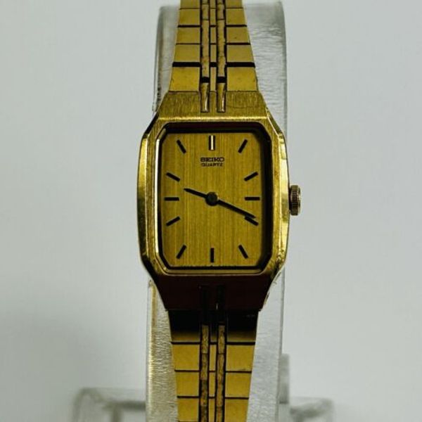 Vintage Seiko Watch WomenÂ 14mm Quartz Gold tone Gold Dial Rectangle ...