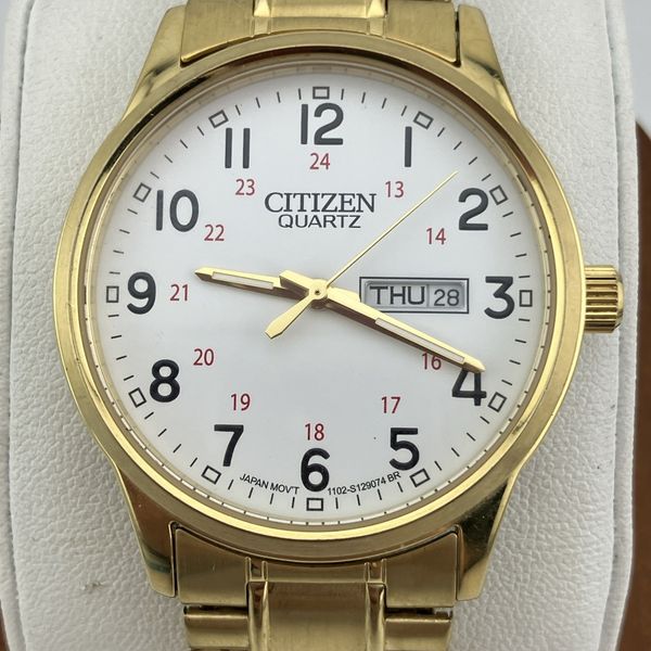 Citizen Men 38mm Watch Gold Tone White Military Dial Day/Date 1102 ...