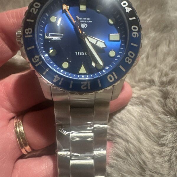Men's Fossil Blue Special Edition GMT Silver-Tone Watch with Blue ...