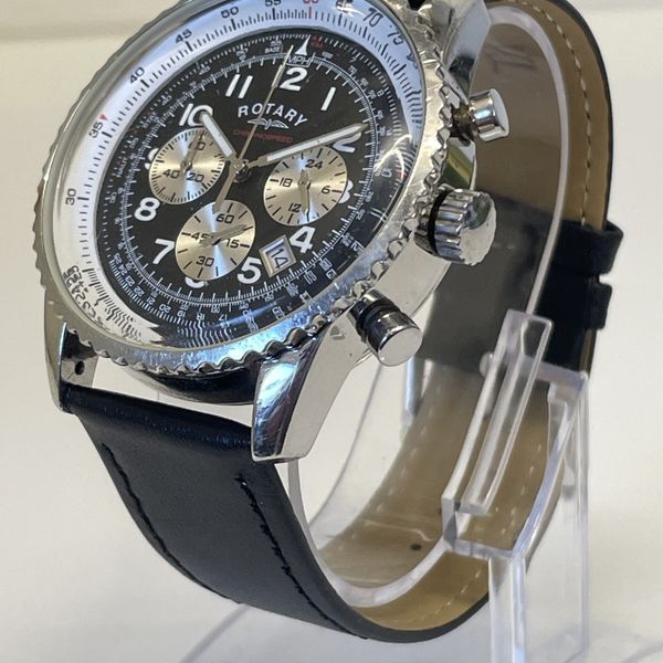 Rotary Chronospeed Gents Quartz Watch - New Black Leather Strap - With ...