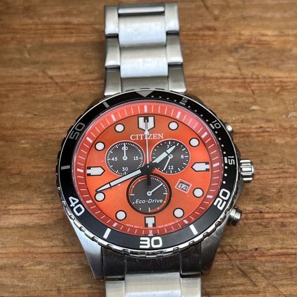 CITIZEN AT2560-84X Eco-Drive chronograph Solar Analog Orange Red Silver ...
