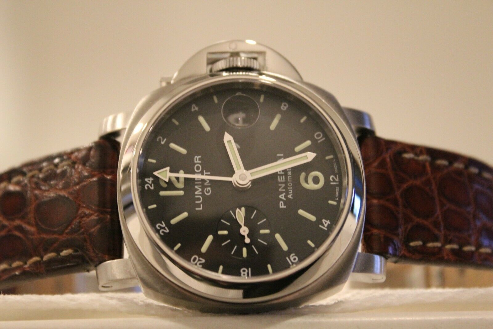Panerai Luminor Marina PAM 244 40mm GMT Watch with Boxes + Papers ...