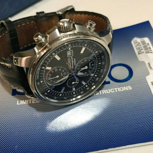 SEIKO CHRONOGRAPH, TACHYMETER, BLACK BAND, DATE, ALARM 10BAR WATER ...