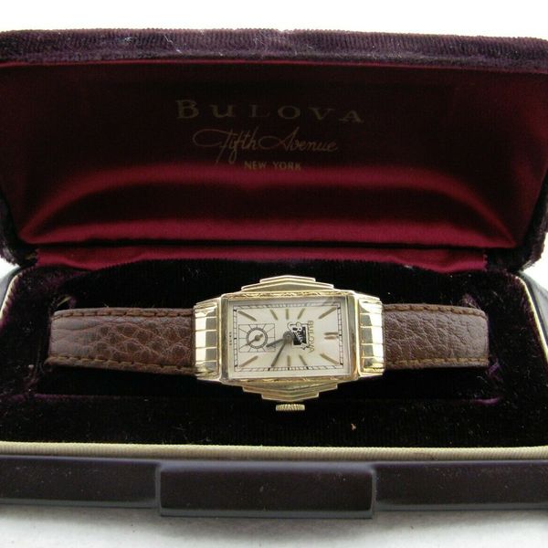 VINTAGE MENS BULOVA ADVERTISING BUICK AUTOMOBILE 10K GF WRISTWATCH ...