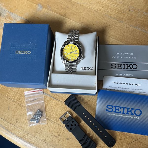 Seiko SKXA35 Yellow Dial Diver 200m Automatic Watch Rare OEM Jubilee ...