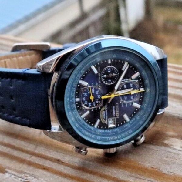 Vintage Men's Citizen World Chrono Watch Wristwatch Blue Angles Radio ...