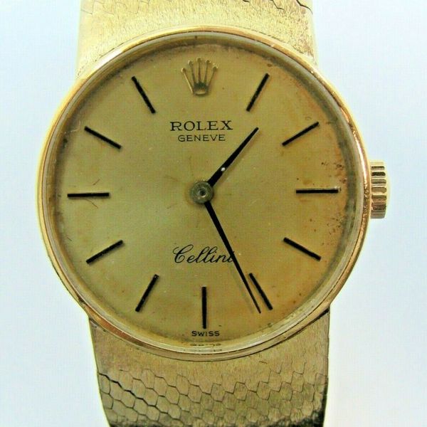 VINTAGE ROLEX CELLINI WATCH 14K YELLOW GOLD CHAMPAGNE DIAL WITH MESH ...