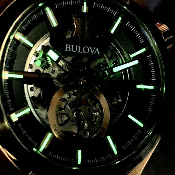 Bulova Men's Watch 98A177 Automatic Skeleton Rose Gold Tone MISSING 1/2 ...