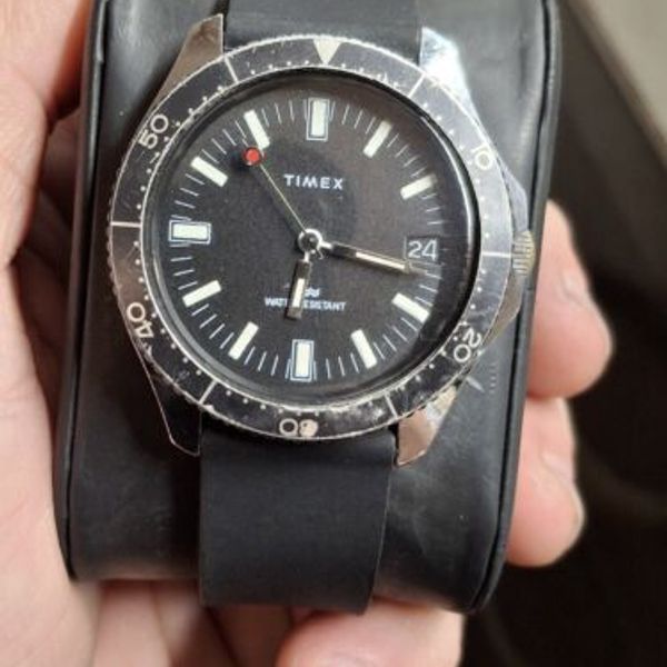 Timex Marlin Red Dot Skin Diver Black Dial Mens 1980s Vintage Retro ...
