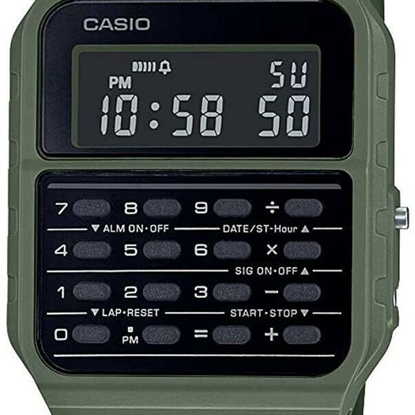 Casio CA53WF-3B Men's Green Band 8 Digit Chronograph Alarm Calculator ...