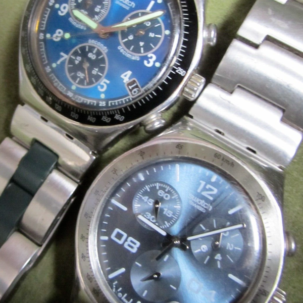 2 x Vintage Swatch Irony Chronograph Mens Watches 2001 & 2002 - New ...