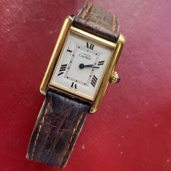 Cartier Tank 2415 Silver 925 Plaquet Or 22mm Ladies Quartz Watch. READ ...
