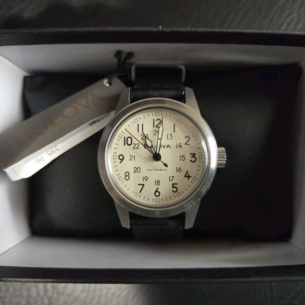 Bulova 96A246 Men's Classic Hack Watch Ivory Dial Automatic Black ...