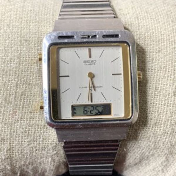 Vintage Seiko H249-505B Men’s Analog Digital Watch Silver Tone On ...