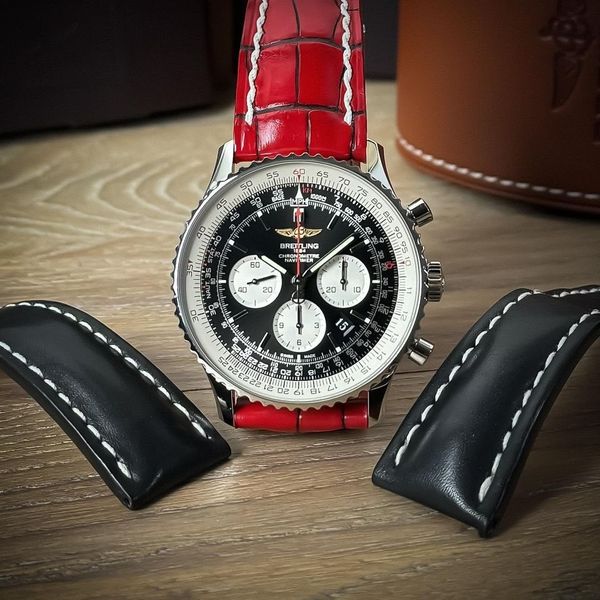 Breitling Navitimer AB012721/BD09 Full Set w/ Extra Red Handmade Strap ...