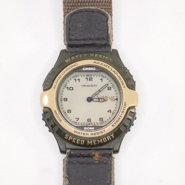 Vintage Men's Casio Twincept Watch 1356 Awx-11 Analog Digital Brown ...