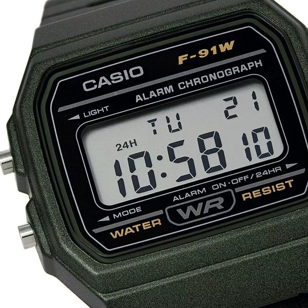 Casio F91W Retro Collection OD Green / Black Resin Watch Brand New ...