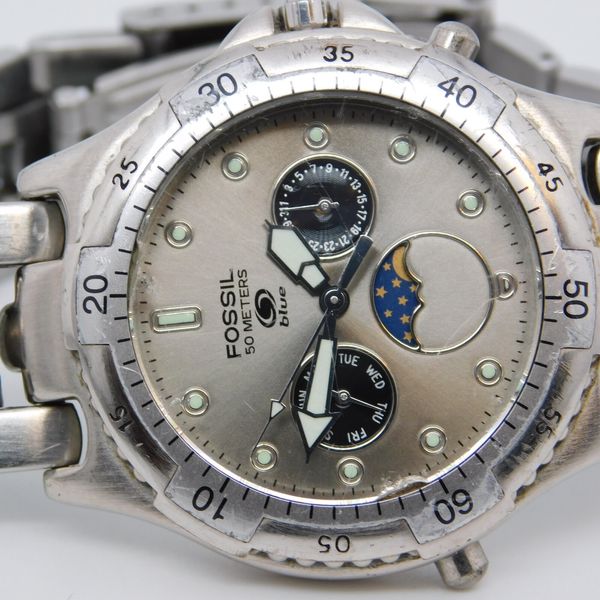FOSSIL Blue BQ-9011 Quartz Analog Men's Watch Sz. 8 1/4" New Battery ...