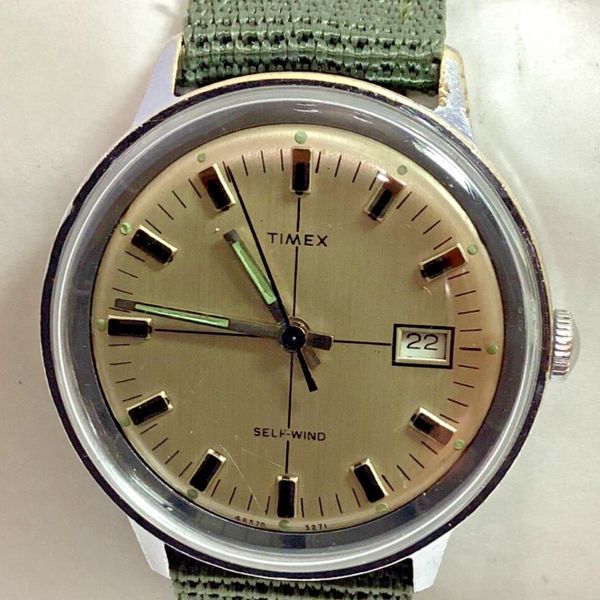 1971 Menâ s Timex Viscount 35MM Automatic Lume Crosshair Watch ...
