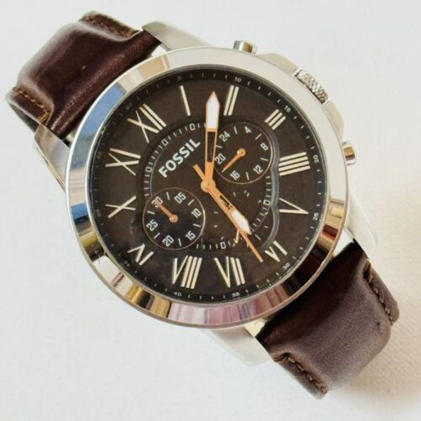 Fossil Grant 44mm Men's Chronograph Watch Black Dial Silver Brown ...