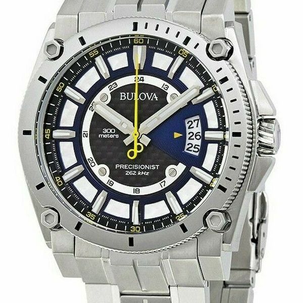 BULOVA MENS $599 BIG SILVER PRECISIONIST DIVER WATCH WR300M BLACK DIAL ...