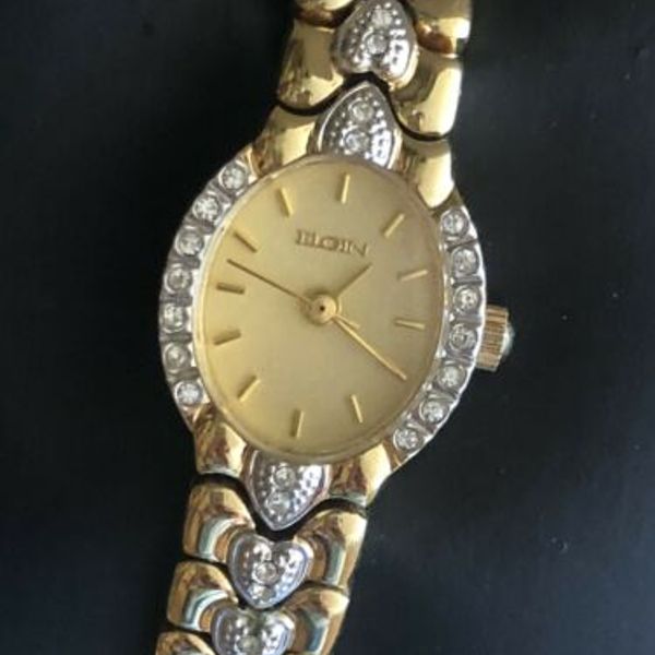 VINTAGE ELGIN ELA72B LADIES TWO TONE CRYSTAL HEART & BEZEL WATCH/New ...