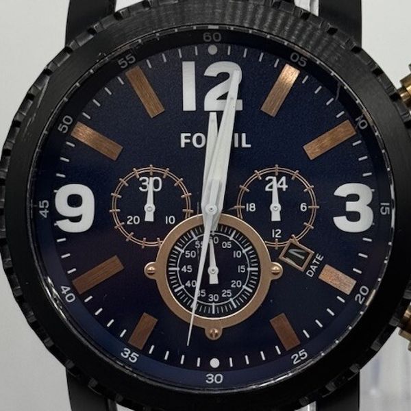 FOSSIL BQ-2011 BLACK S/STEEL,LRG CHRONO ROSE GOLD ACCENT Men's ...