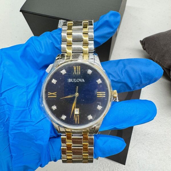 Bulova Classic Men's Two Tone Diamond Blue Dial 98D130 Quartz Watch ...