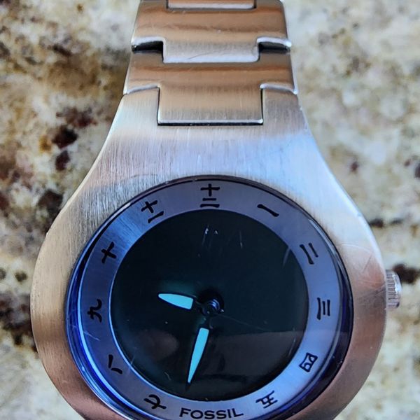 VTG Fossil Watch 41 mm Big-tic Kanji Light Blue Animated Dial 90s New ...