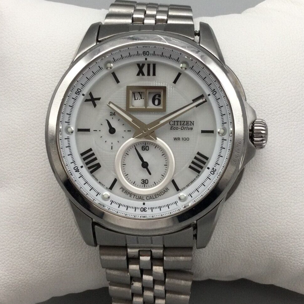Citizen Eco-Drive Calibre 3100 Watch Men Silver Tone Perpetual Calendar ...