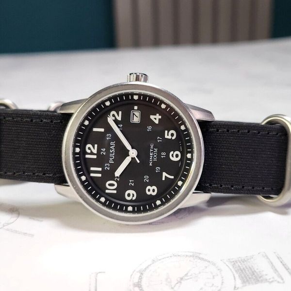 Pulsar by Seiko Kinetic Military Field Watch - New Capacitor, & Mineral ...