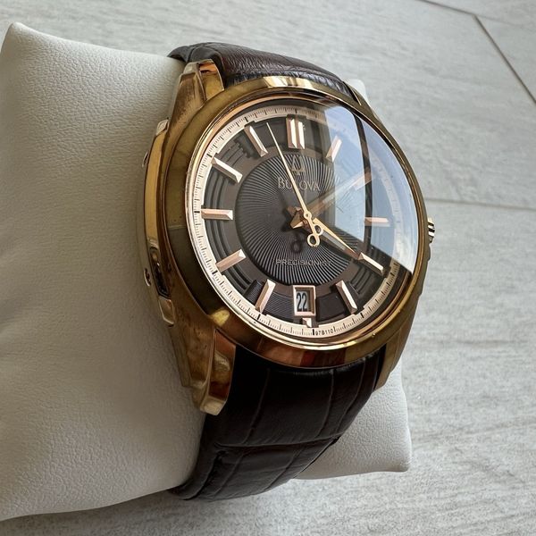 Bulova Precisionist Rose Gold Tone Leather Band Date Menâ s Watch ...