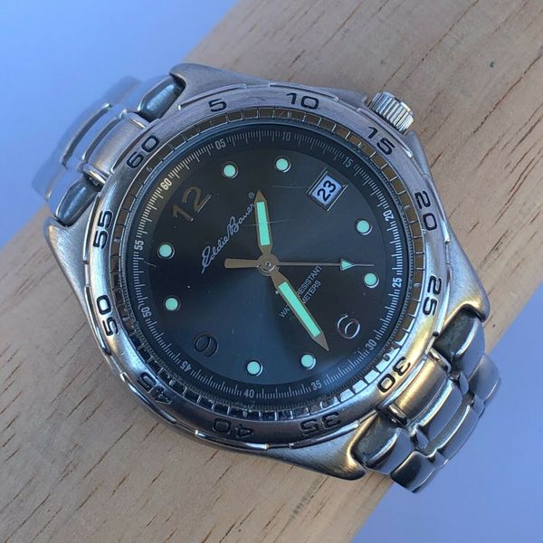 Vintage EDDIE BAUER Men's Quartz WATCH 42102 Stainless Steel Analog ...