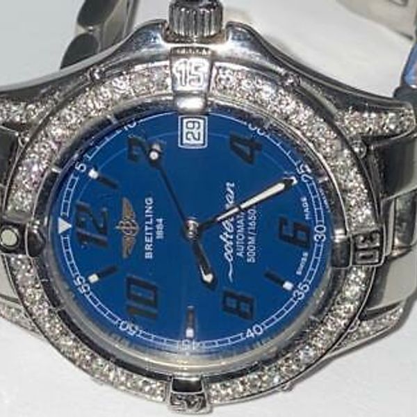 BREITLING MEN'S COLT OCEAN A17050 BLUE DIAL AUTOMATIC DIAMOND WATCH ...