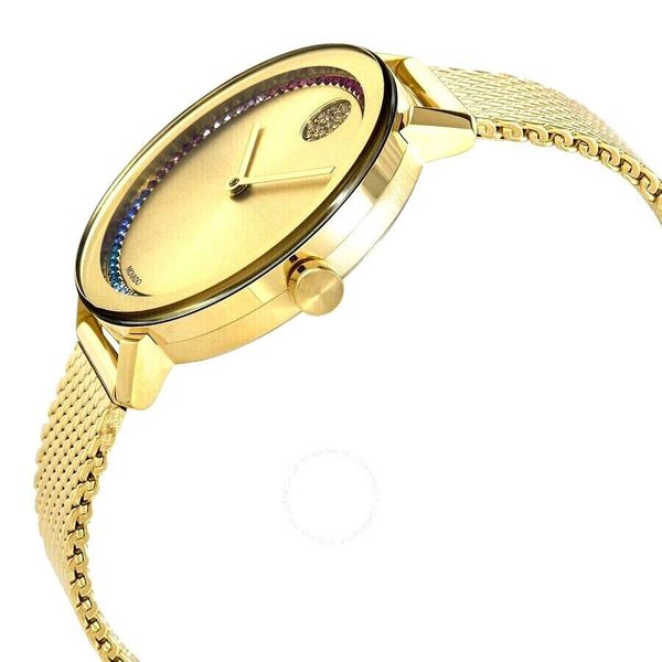 MOVADO BOLD $795 WOMEN'S EVOLUTION GOLD COLOR CRYSTALS MESH STRAP WATCH ...