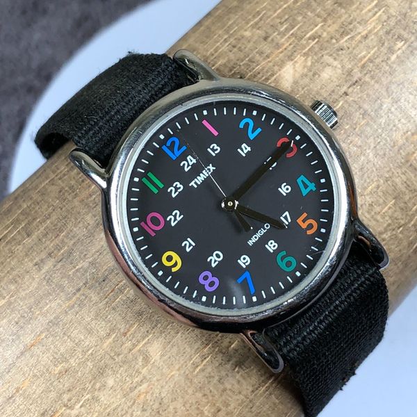 Timex Weekender Women Black Dial Rainbow Index Indiglo Nylon Quartz ...