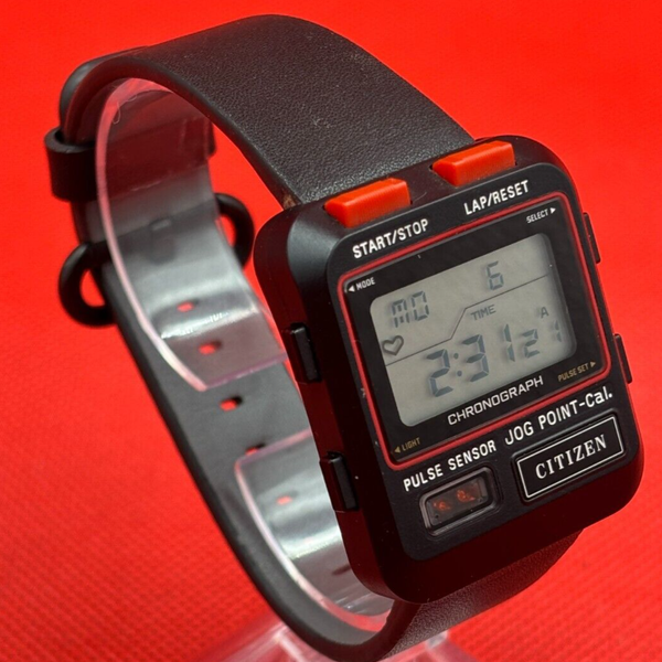 Citizen D010 pulse sensor men`s vintage LCD digital watch Jog Point-Cal ...