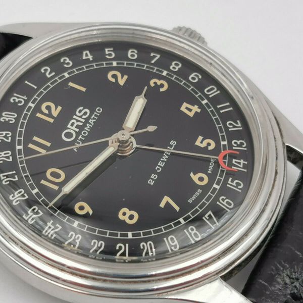 Vintage ORIS 7470 Pointer Date Automatic 25 Jewels Black Dial - All SS ...