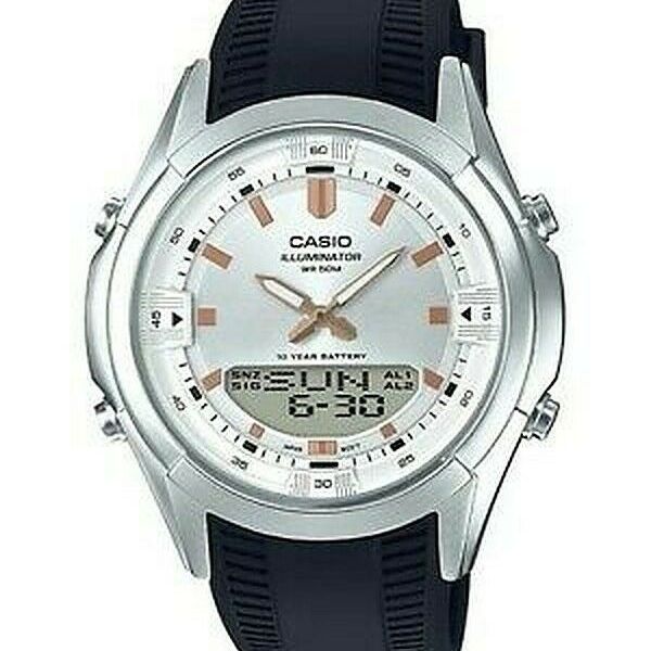New Casio Ana-Digi Illuminator Men's White Face Quartz 46mm Watch AMW ...