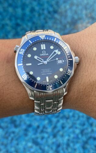 OMEGA Seamaster Professional 2220.80 Co-Axial Blue Dial Red Letters Men ...