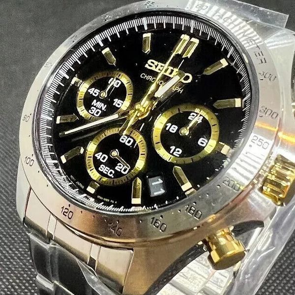 SEIKO SPIRIT Chronograph SBTR015 Black Silver Waterproof Men's Watch ...