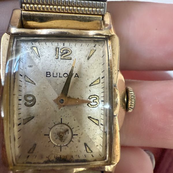 Vintage 1950s Bulova Menâ s Watch Manual Wind Gold-Tone Square Case ...