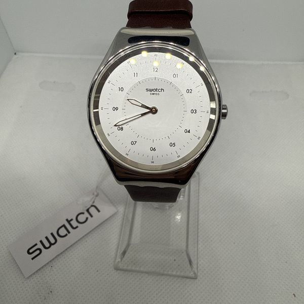 Swatch Skinnoiriron White Dial Brown Leather Unisex Watch SYXS100 ...