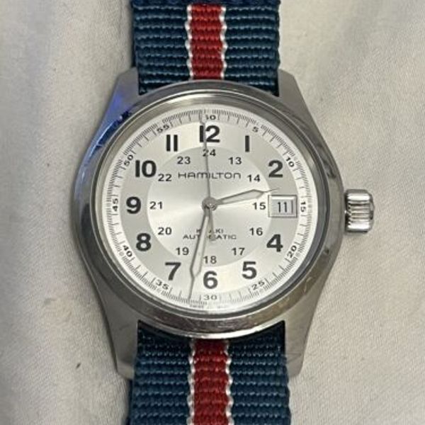 Hamilton Khaki Field 38mm Men's Silver Watch with Hamilton NATO strap ...