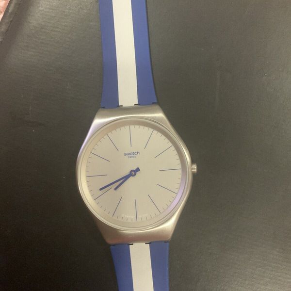 Swatch Swiss Watch Blue Silver Band With Silver Face | WatchCharts ...
