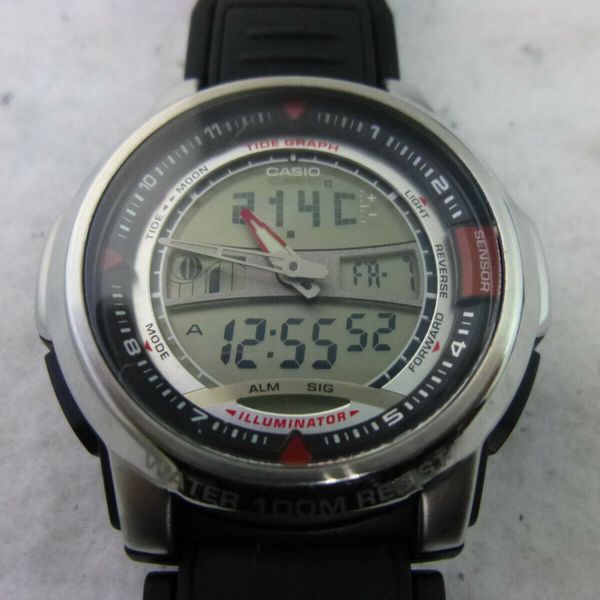 MEN CASIO TIDE GRAPH AQF-100 WATCH TEMPERATURE CHRONOGRAPH MORE RARE ...
