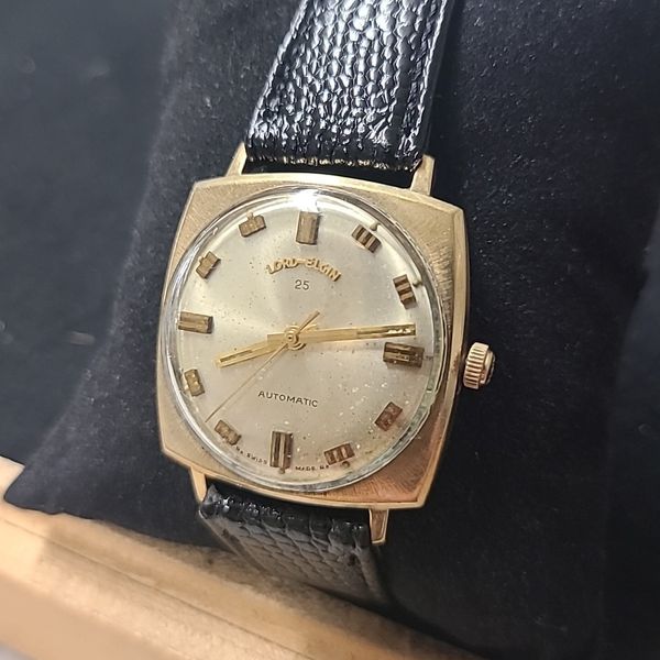 Vintage 1960s Lord Elgin 25 Automatic Watch All Gold Filled Mens Tank ...
