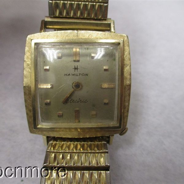 VINTAGE 10K GOLD FILLED HAMILTON ELECTRIC CENTAUR 505 WATCH MENS SQUARE ...