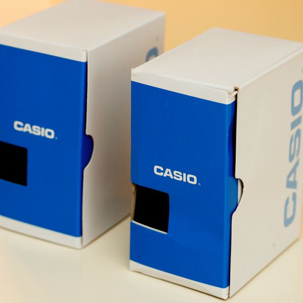 2 CASIO DISPLAY WATCH BOXES - BLUE with inside CRADLE New OEM BOX No ...