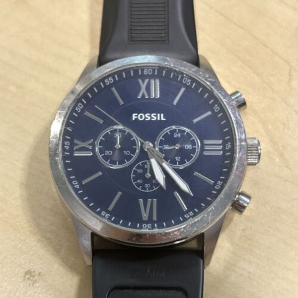 Fossil BQ2125 Flynn Brown Leather Blue Dial Silver Chronograph Watch ...